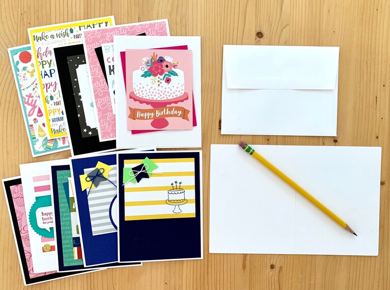 10 Handmade Birthday Cards. Blank Happy Birthday Greeting | Etsy