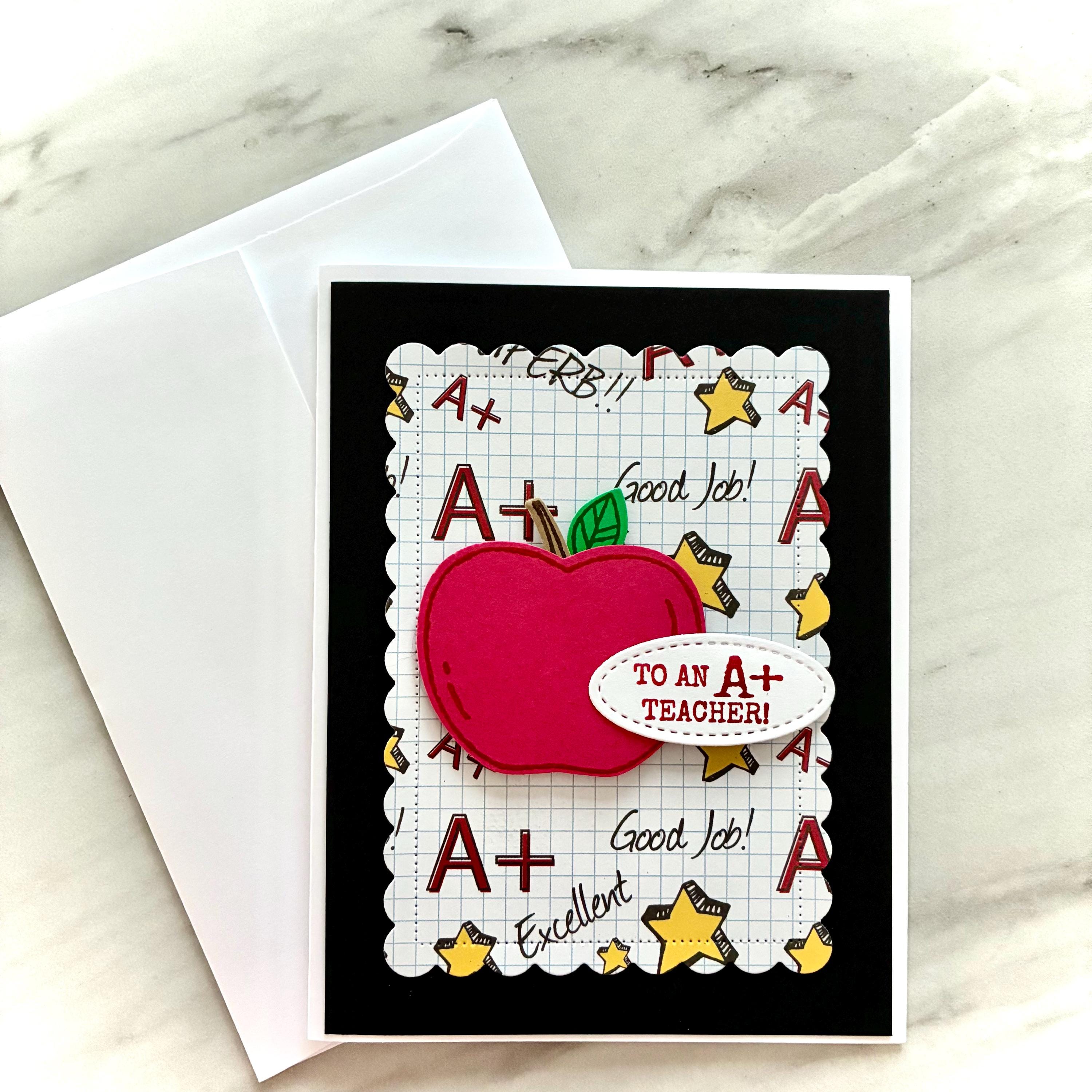 Handmade Teacher Thank You Card: A+ Apple Greeting - Etsy