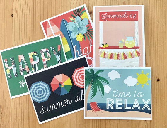 Summer Cards Set of 5. Assortment of Summer Themed Cards. | Etsy