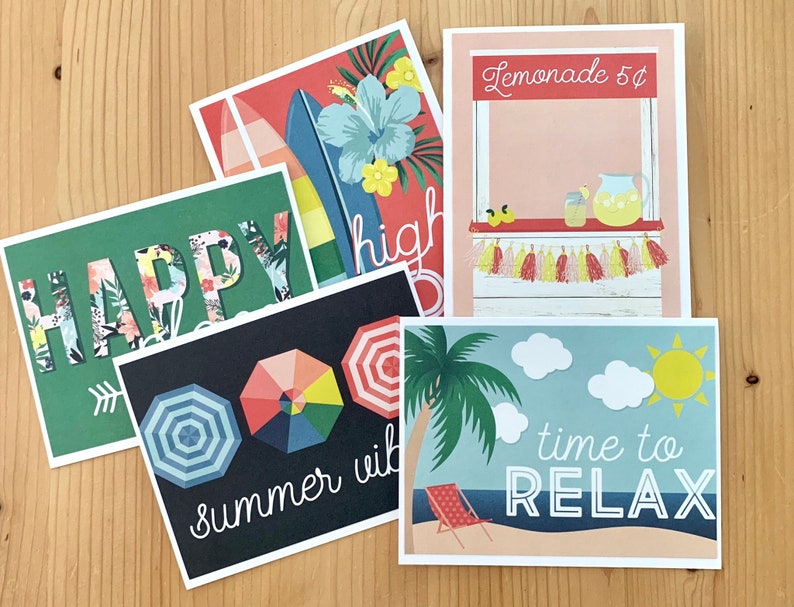 Summer Cards Set of 5. Assortment of Summer Themed Cards. | Etsy