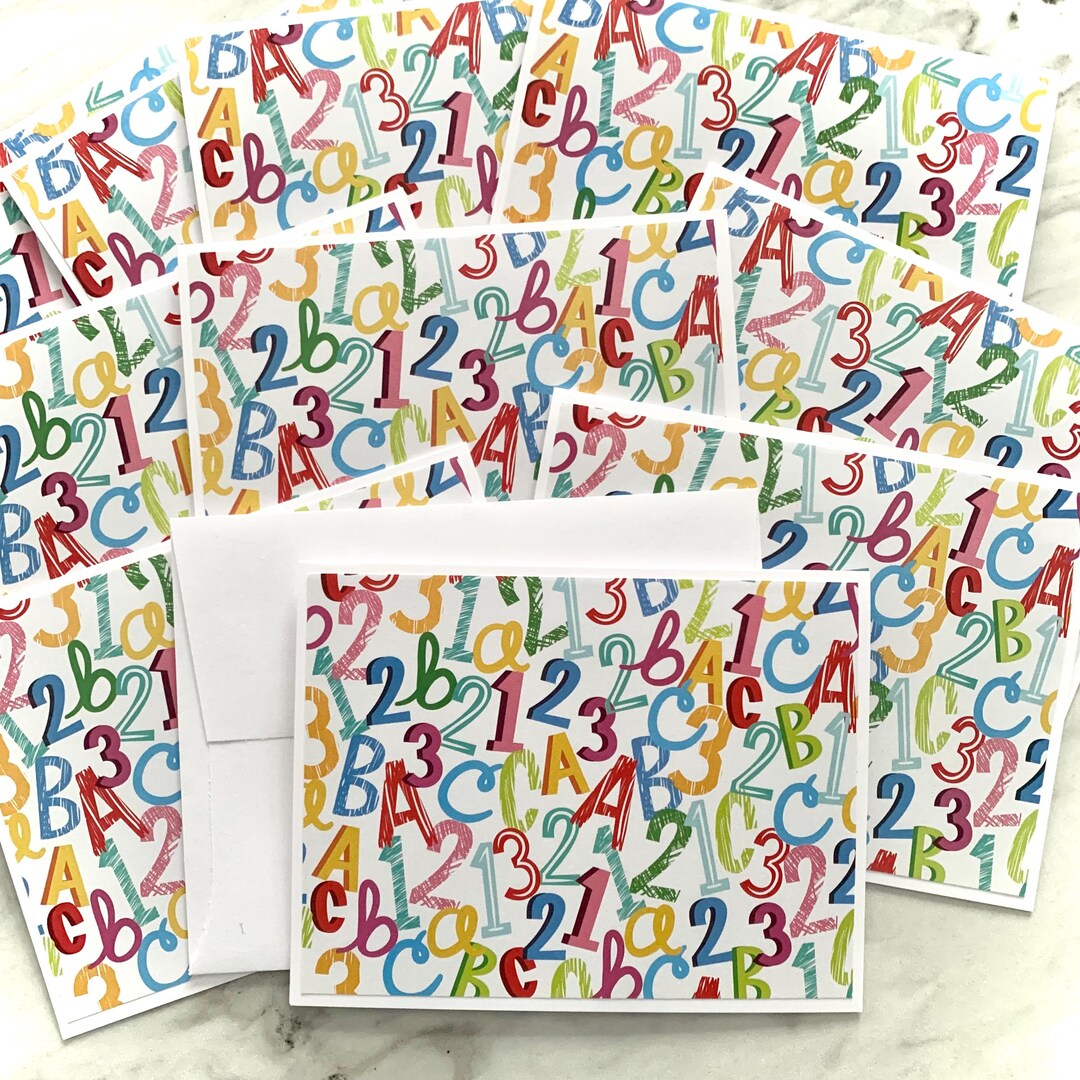 Colorful Alphabet Teacher Note Cards, Set of 10. Blank Cards, Teacher ...