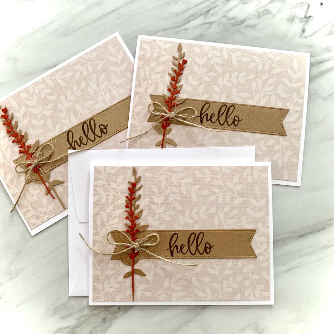Hello Card for Fall. Handmade Greeting Cards, Set of 3 - Etsy