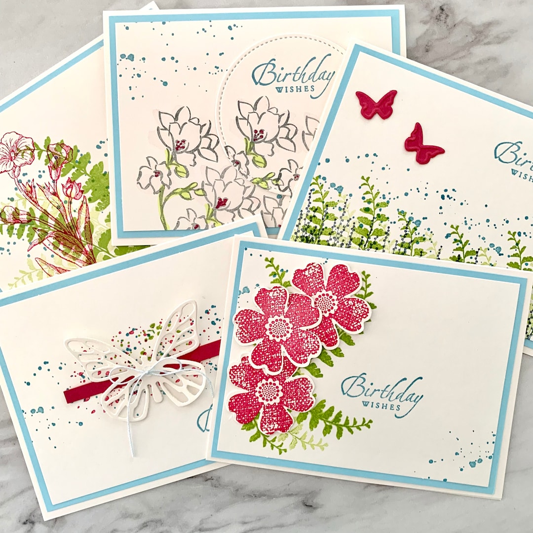 5 Handmade Feminine Birthday Cards, Assorted Designs. Birthday Wishes ...