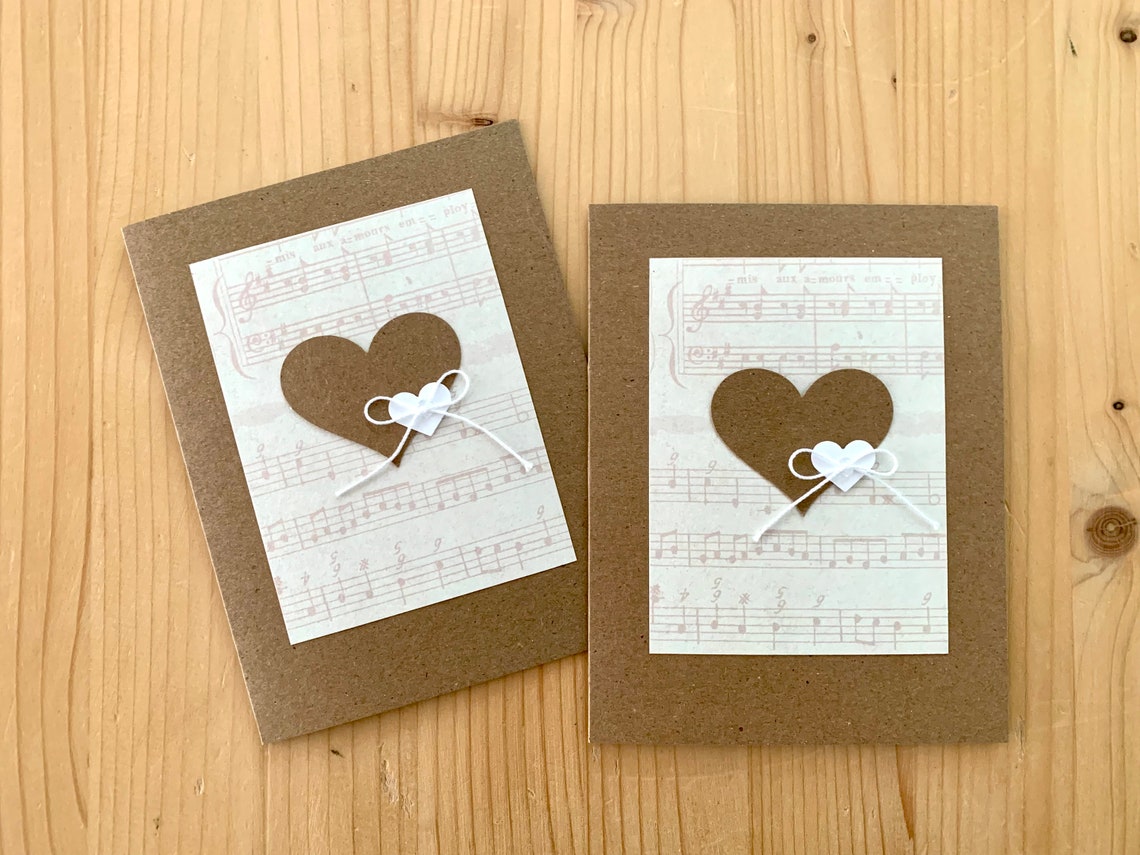 Music Cards. Kraft Cards With Sheet Music and Hearts. Single - Etsy