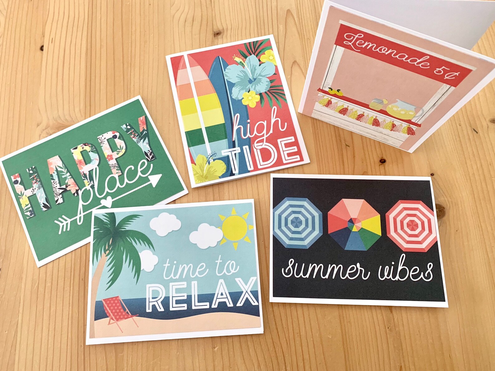 Summer Cards Set of 5. Assortment of Summer Themed Cards. | Etsy