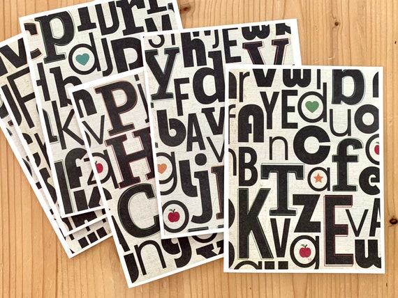 Alphabet Note cards-set of 6 Teacher note cards School themed cards ...