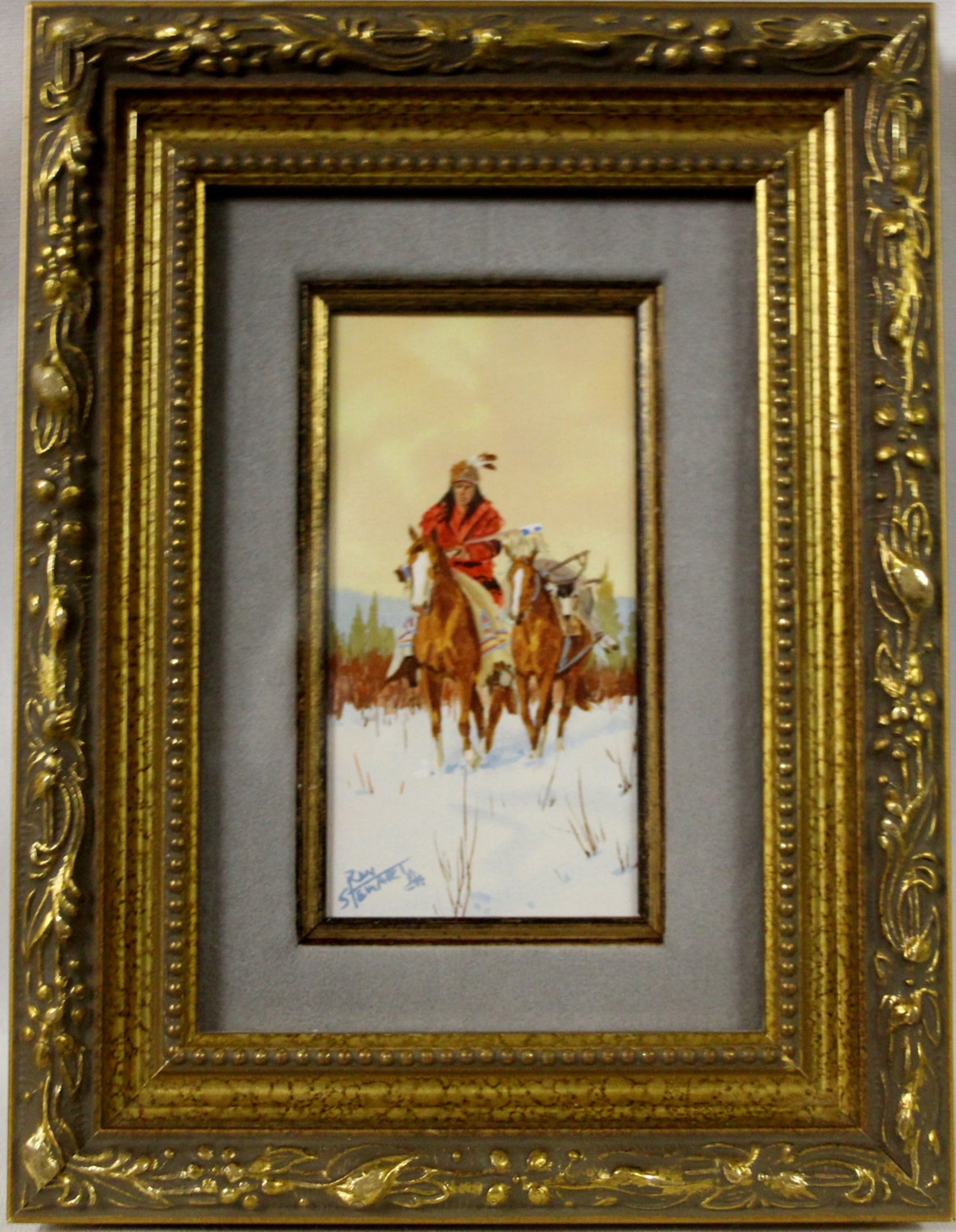 Western Artist: Ron Stewart Water Color Painting, "indian and Packhorse ...