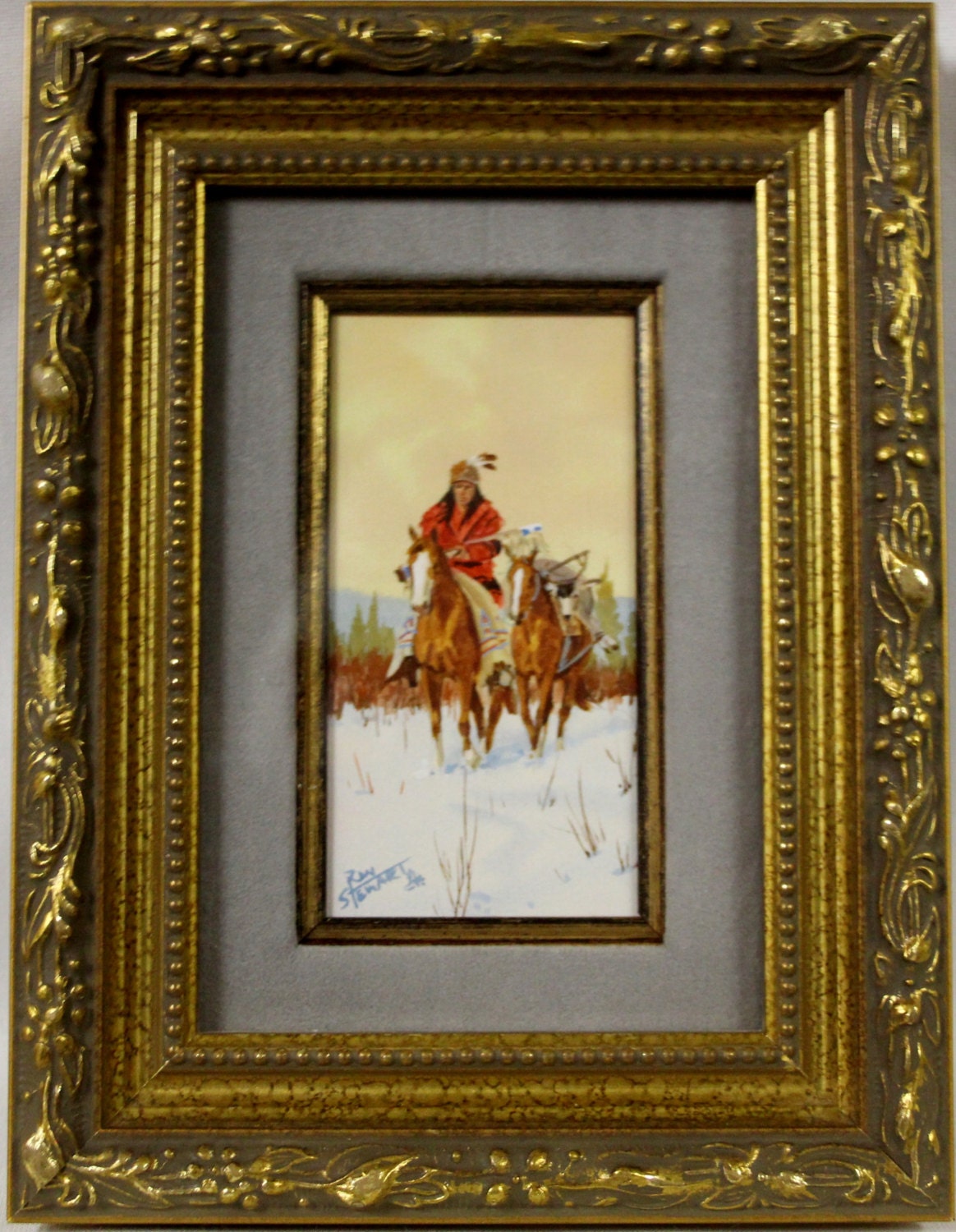 Western Artist: Ron Stewart Water Color Painting, "indian and Packhorse ...