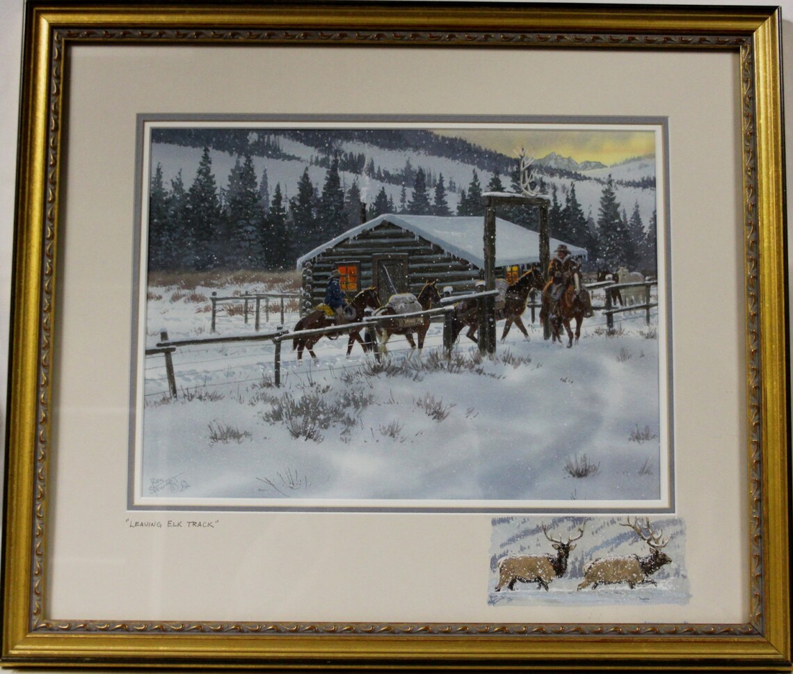 Western Art, Ron Stewart, Western Artist, “leaving Elk Tracks”, Ca 1980 ...