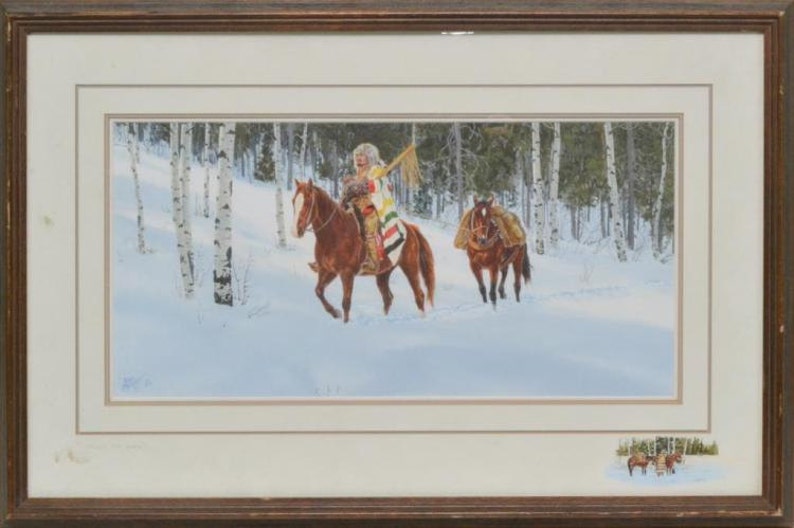 Western Artist, Ron Stewart “looking for Game” Water Color Painting, C ...