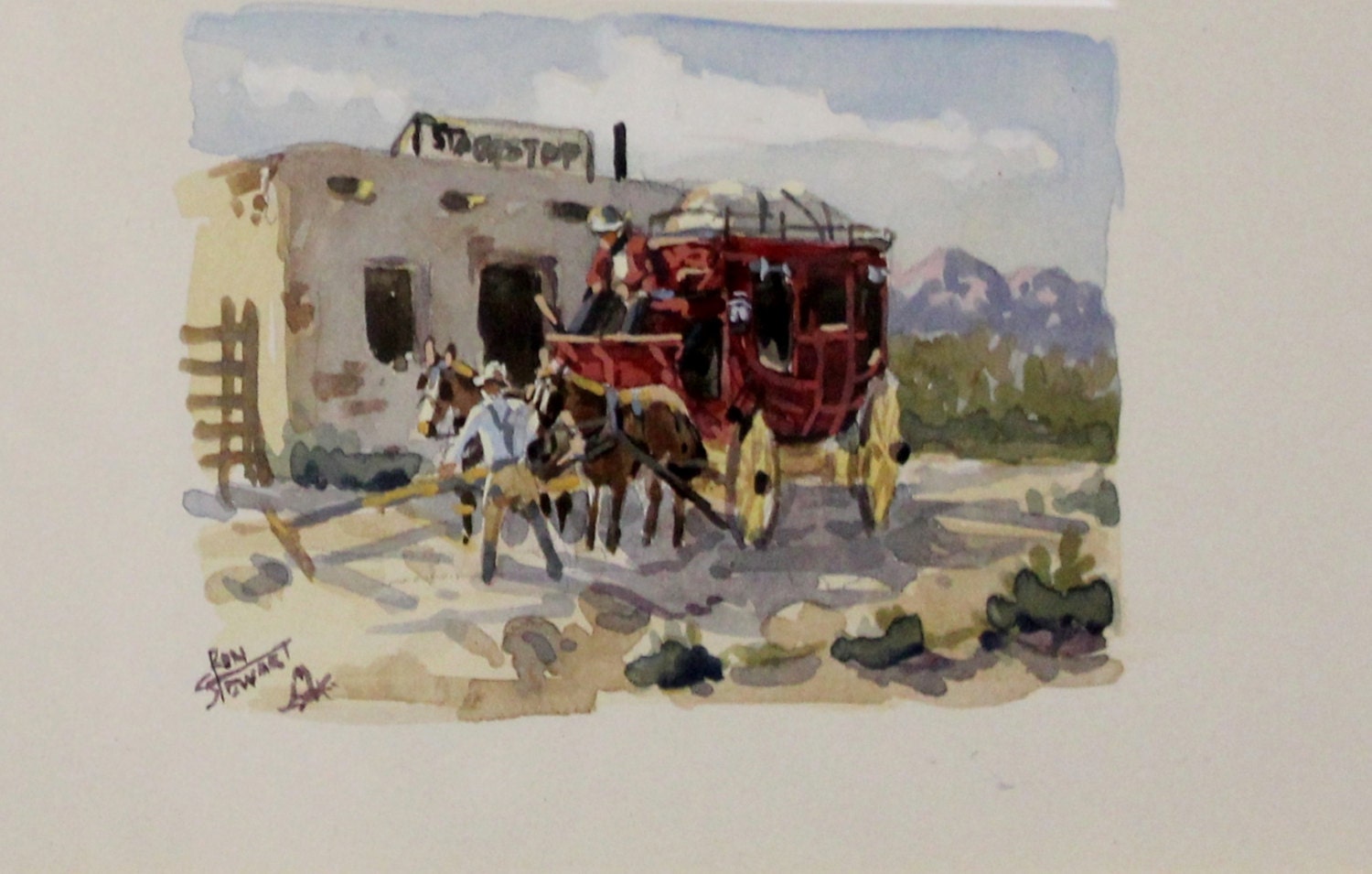 Western Artist: Ron Stewart, “cactus Run”, Water Color Painting, Signed ...