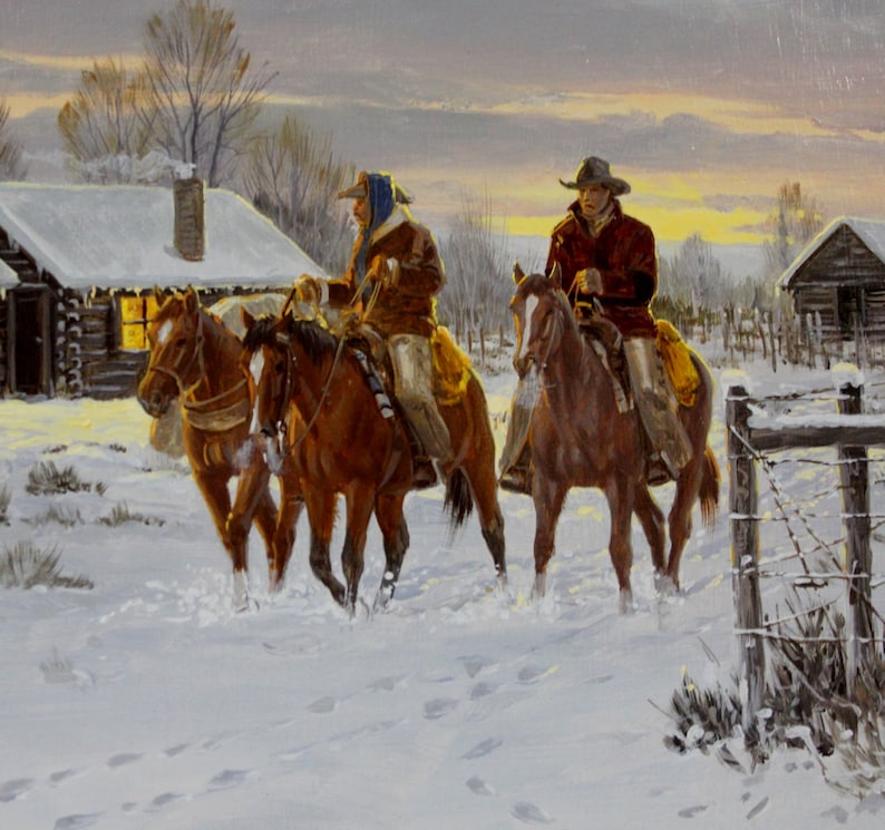 Western Artist, Ron Stewart Oil Painting on Board, Entitled "sun Up ...