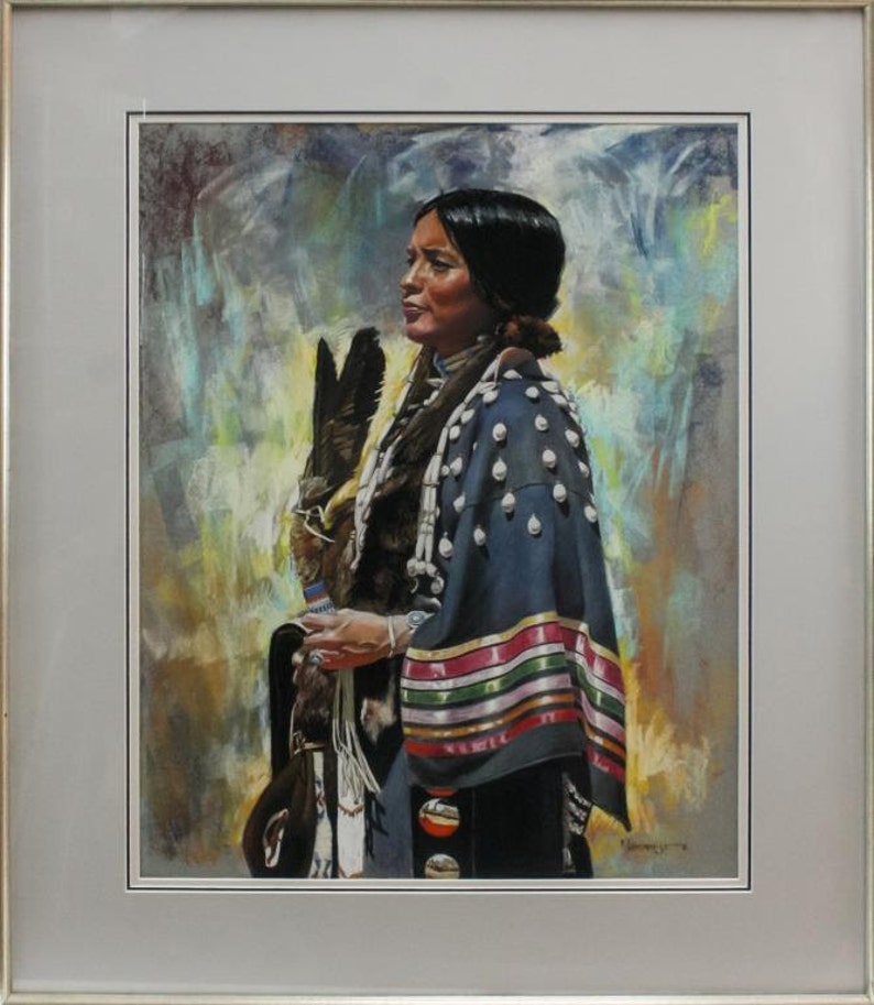 Western Artist, Bill Lundquist, "ribbon Shawl", Pastel Drawing, Ca 1981 ...