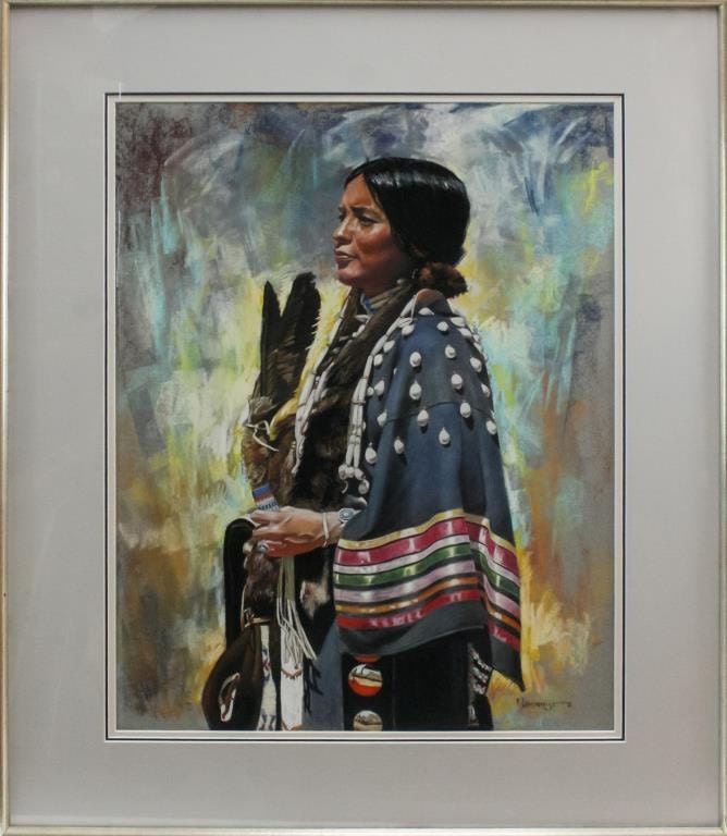 Western Artist, Bill Lundquist, "ribbon Shawl", Pastel Drawing, Ca 1981 ...