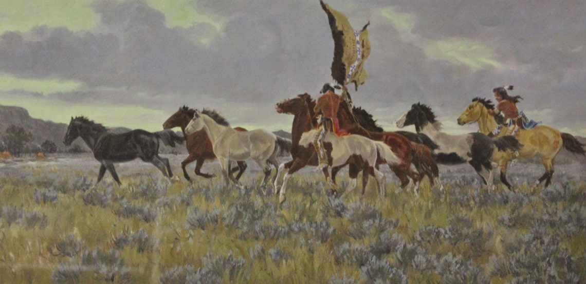Native Art : Ron Stewart, “surprise Raid” Water Color, Western Artist ...