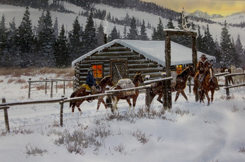 Western Art, Ron Stewart, Western Artist, “leaving Elk Tracks”, Ca 1980 ...