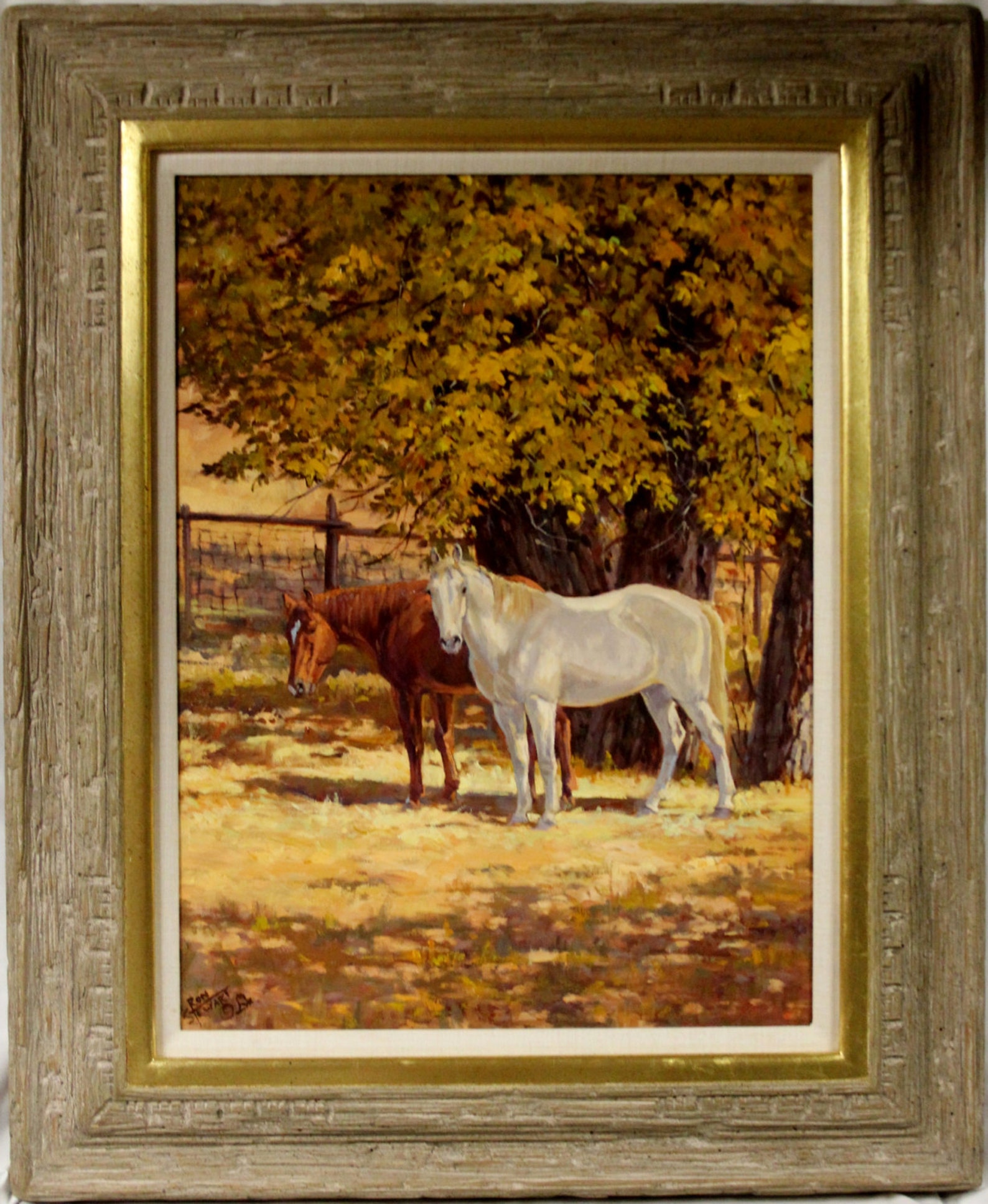 Western Artist: Ron Stewart, autumn Buddies, Oil Painting, Signed Lower ...
