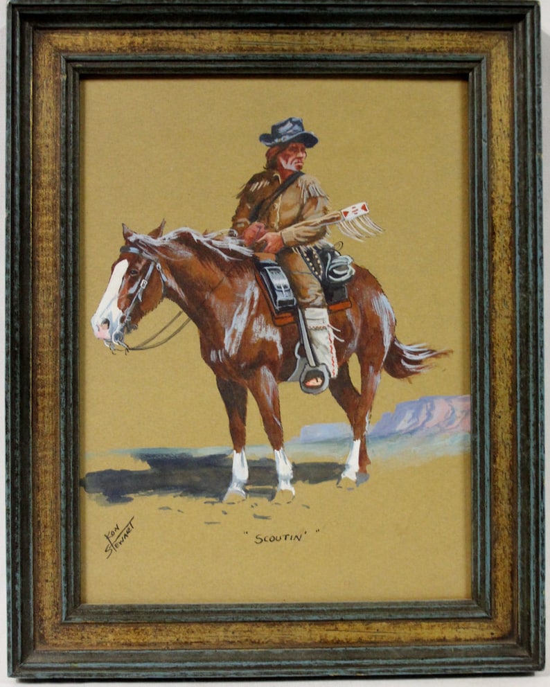 Western Artist, Ron Stewart, Water Color Painting, "scoutin", Christmas ...
