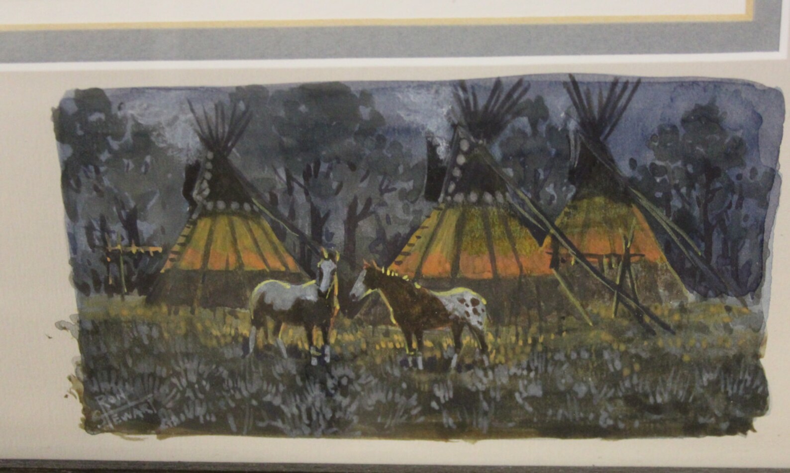 Native Art : Ron Stewart, “surprise Raid” Water Color, Western Artist ...