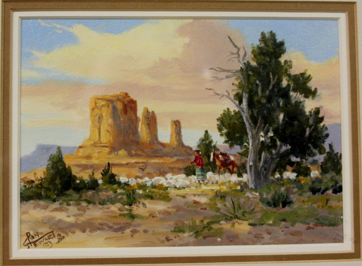 Western Artist: Ron Stewart, Water Color Painting of Navajo Woman With ...