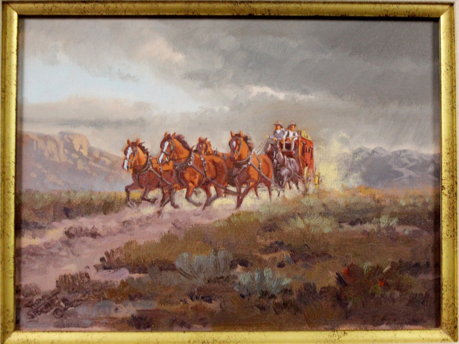 Western Artist: Ron Stewart, stage Coach, Oil Painting, Signed Lower ...