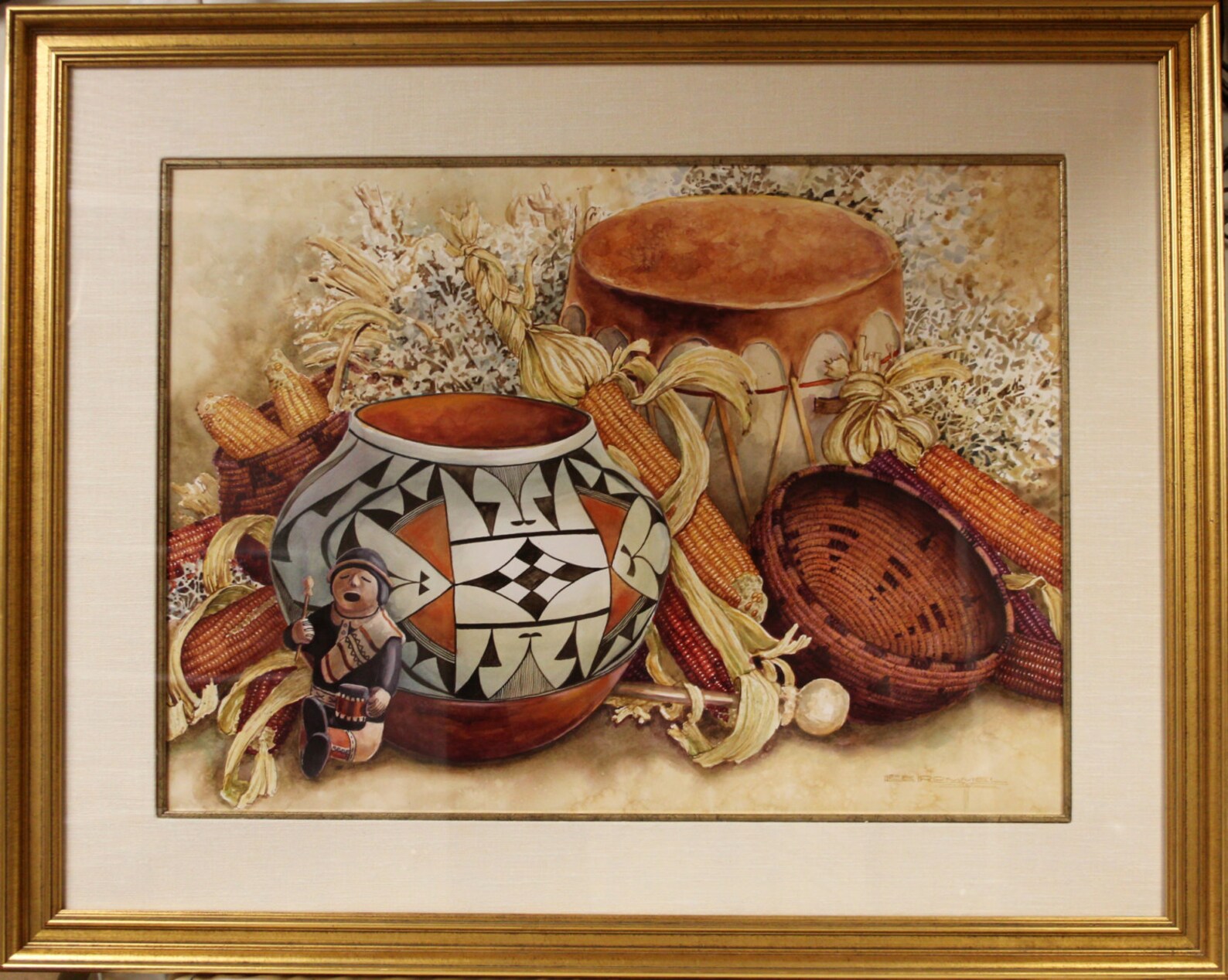 Western Artist, Lee Rommel “silent Drum” Water Color Painting, Ca 1985 ...