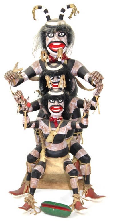 Native American, Three Folk Art, Navajo Carved Clowns, by P.F Foster ...