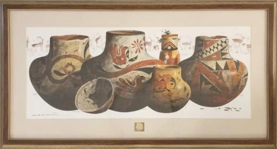 Western Artist Michael Mccullough Laguna, Hopi Pottery Watercolor ...