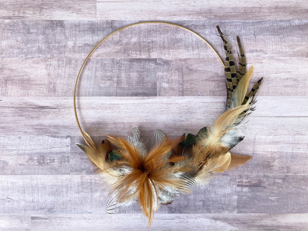 Boho Fall Feather Hoop Wreath, Modern Thanksgiving Decor - Etsy