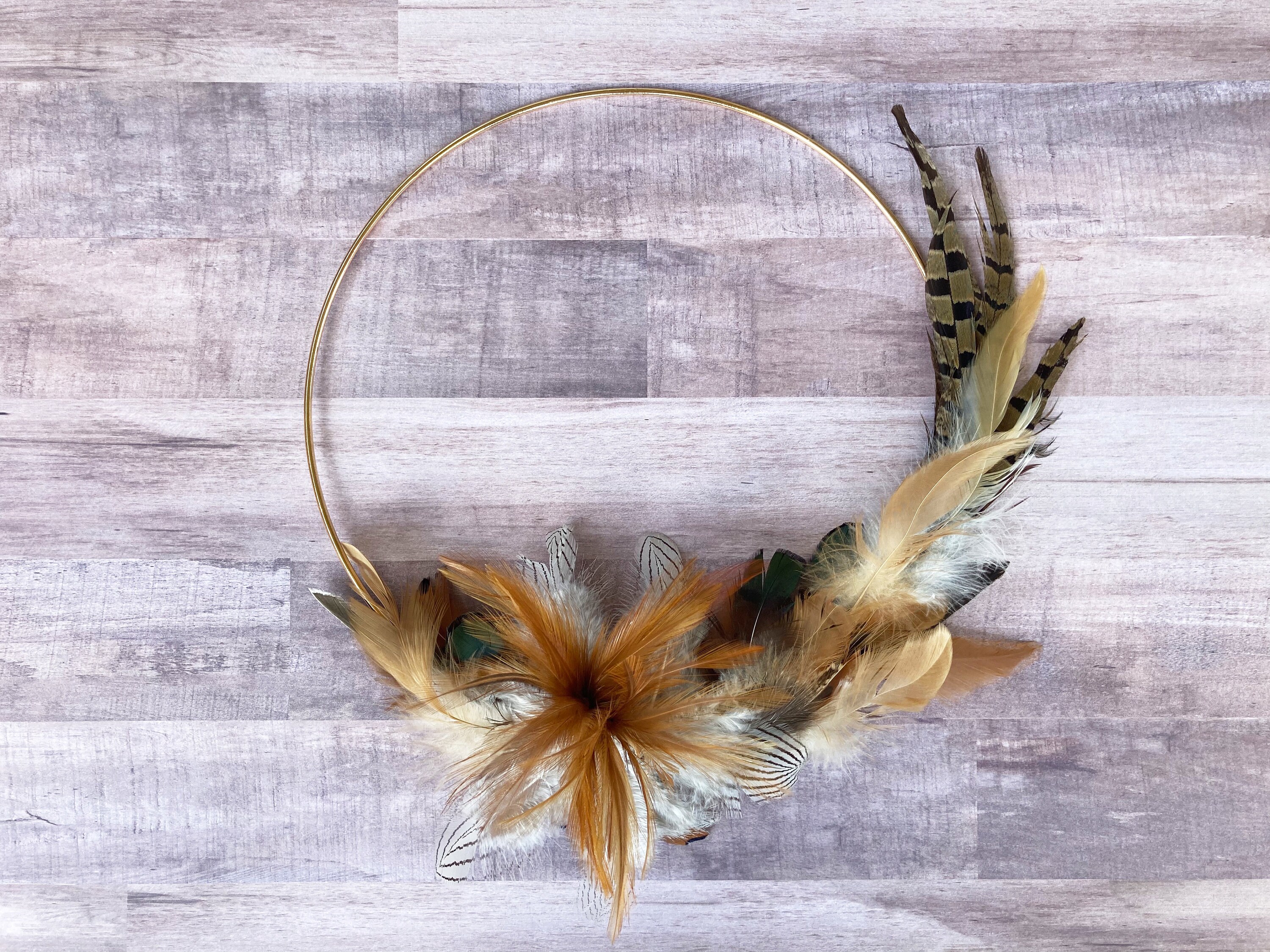 Boho Fall Feather Hoop Wreath Modern Thanksgiving Decor - Etsy