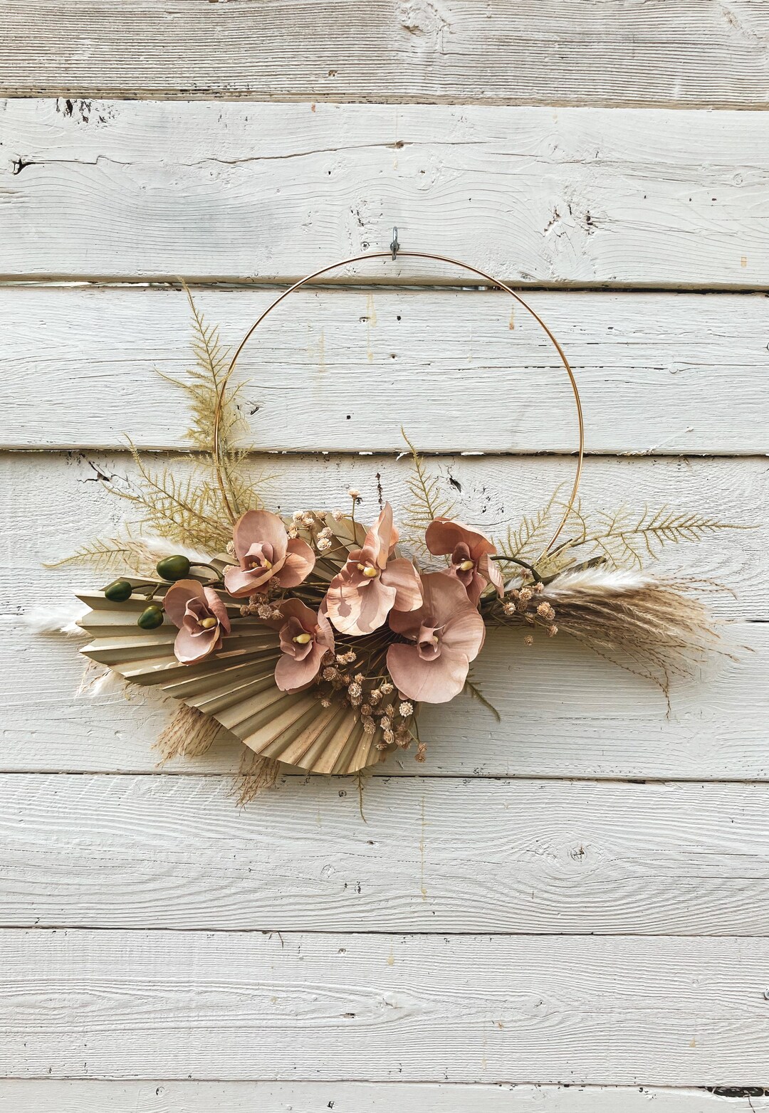 Designer Boho Dried Palm and Pampas Grass Floral Hoop Wreath With ...