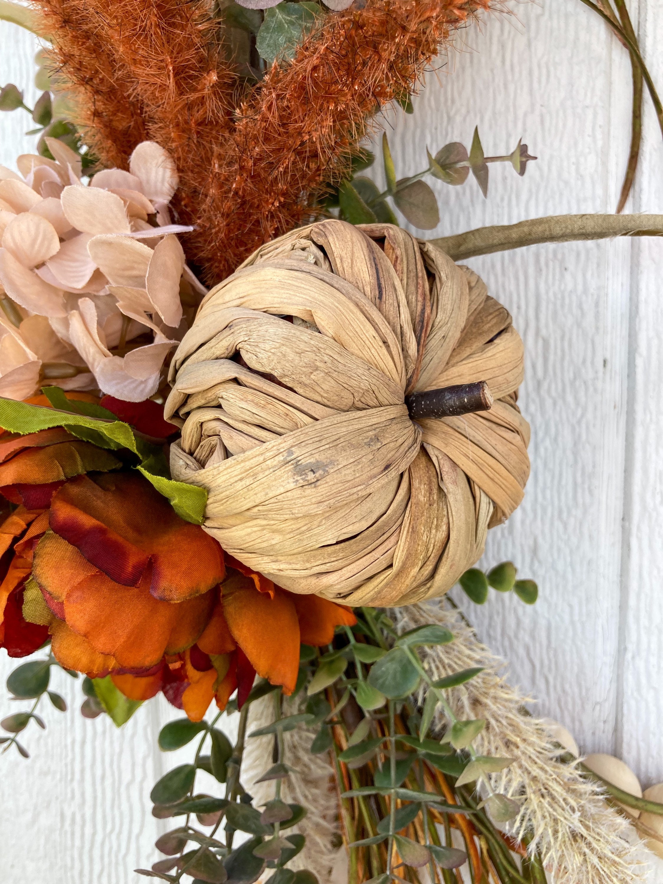 Fall Boho Beaded Door Wreath With Pumpkin Rust Peony and - Etsy