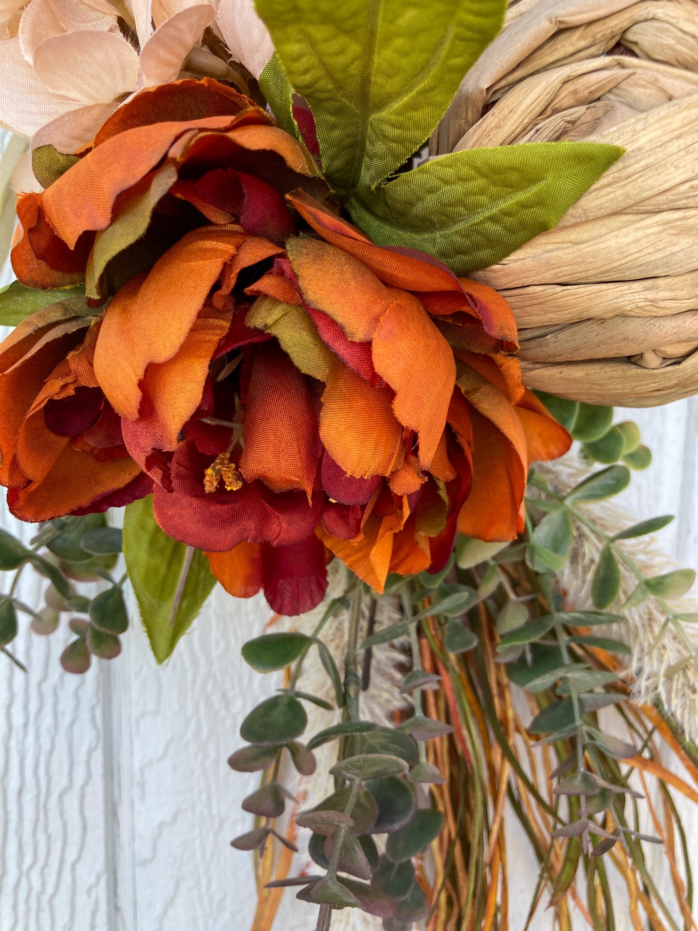 Fall Boho Beaded Door Wreath With Pumpkin, Rust Peony and Pampas Grass ...