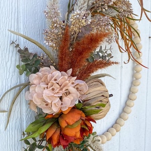Fall Boho Beaded Door Wreath With Pumpkin, Rust Peony and Pampas Grass ...