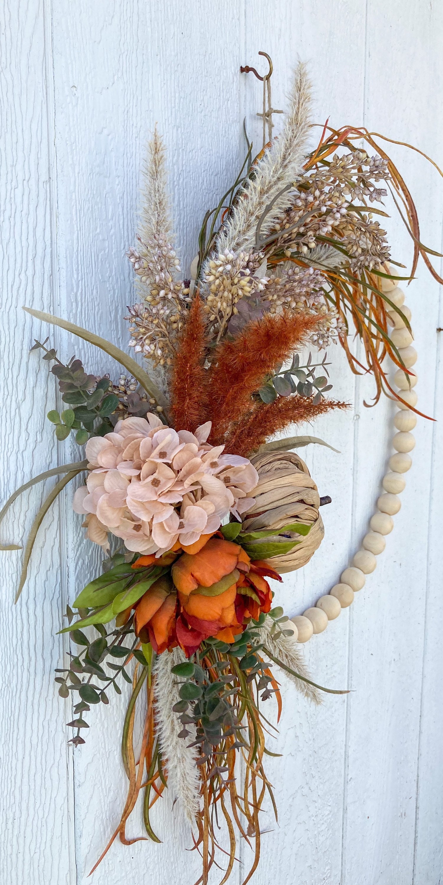 Fall Boho Beaded Door Wreath With Pumpkin Rust Peony and - Etsy