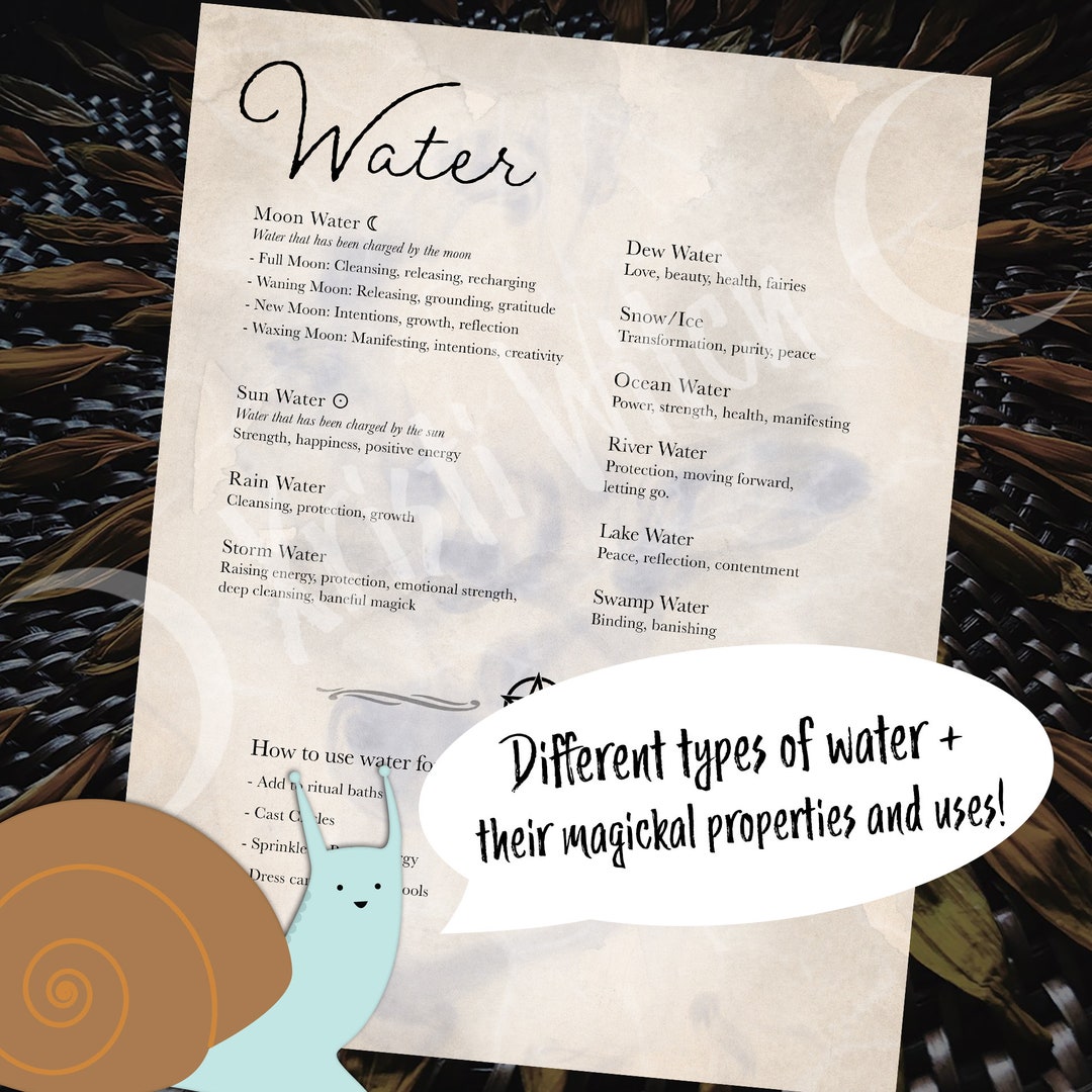Water Magickal Correspondences Grimoire Page - Digital Download for ...