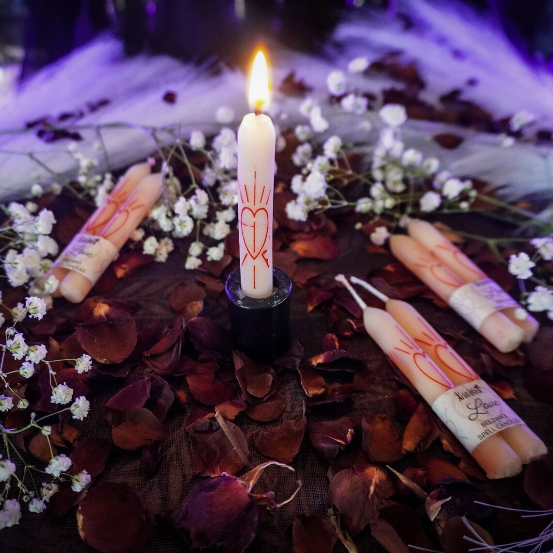 Love Magick Sigil Witchcraft Handmade Beeswax Spell Chime Candles 4 ...