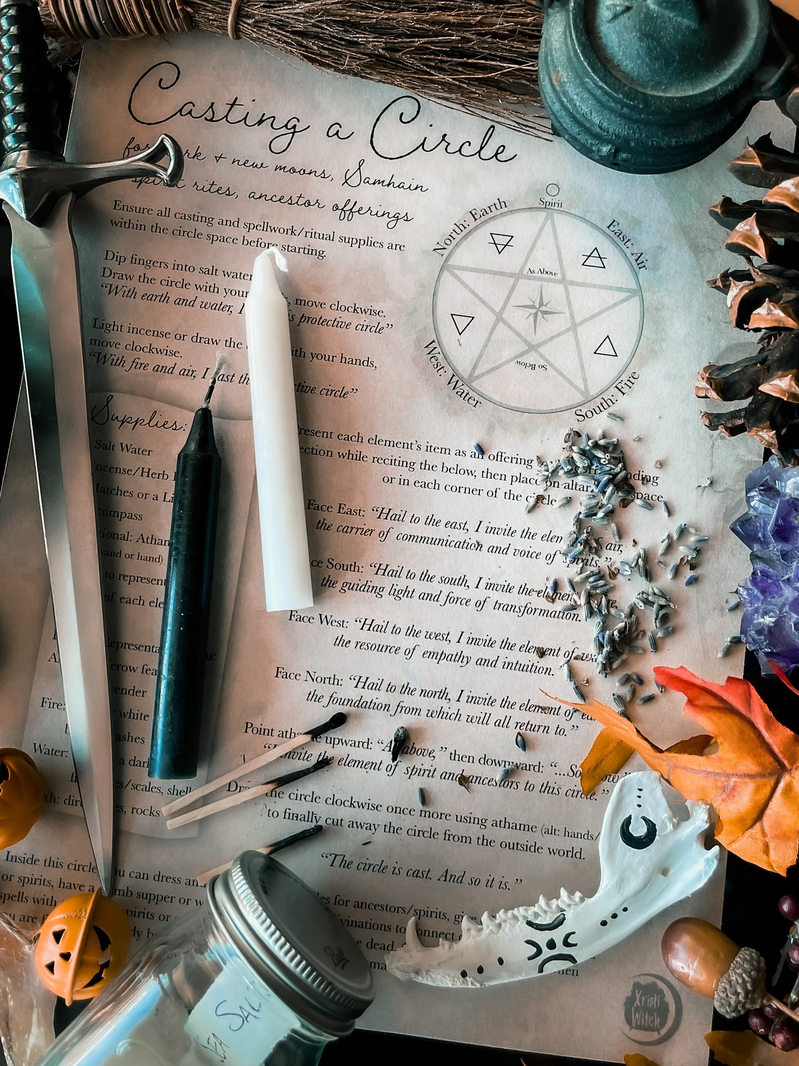 Spirit Element Circle Casting Grimoire Page for Samhain - Digital Download for Book of Shadows ...
