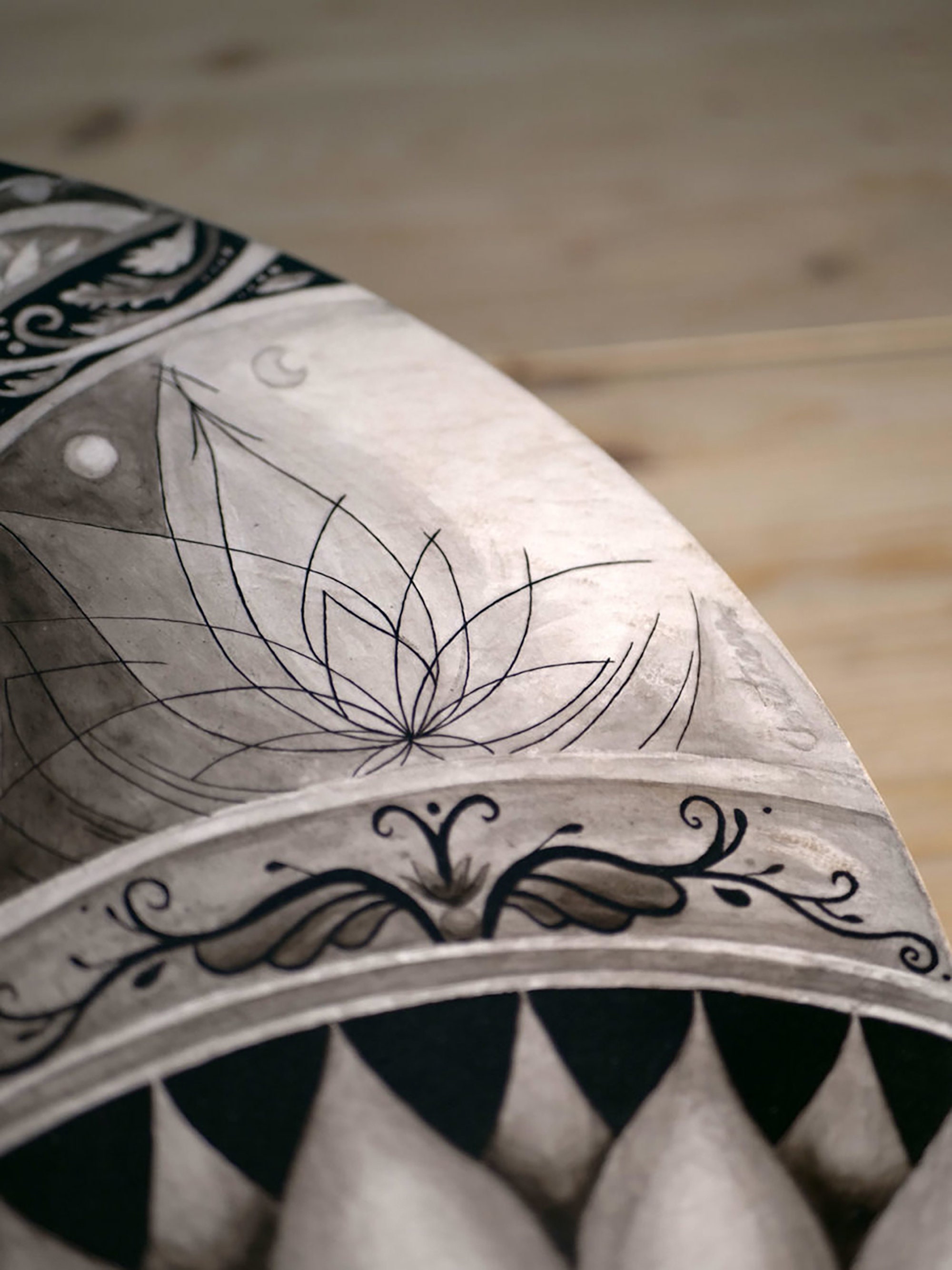 Ink-painted 18 BENDIR frame-drum With Tuning System | Etsy