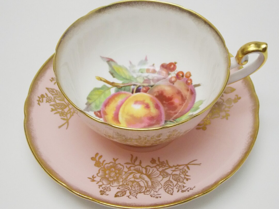 Shelley Pink Gold Rose Fruit Tea Cup and Saucer Vintage Fine Bone China ...