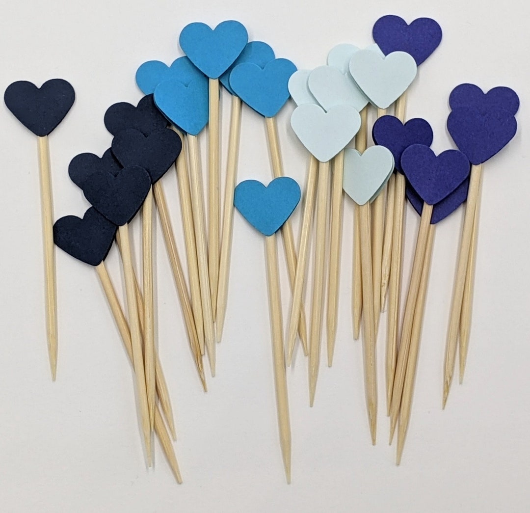 Heart Cupcake Toppers Blue Party Decor Heart Decorations - Etsy