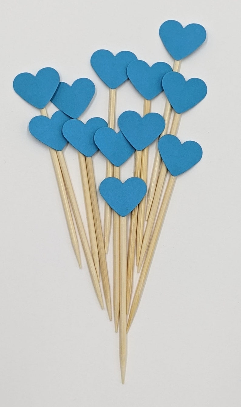 Heart Cupcake Toppers Blue Party Decor Heart Decorations | Etsy