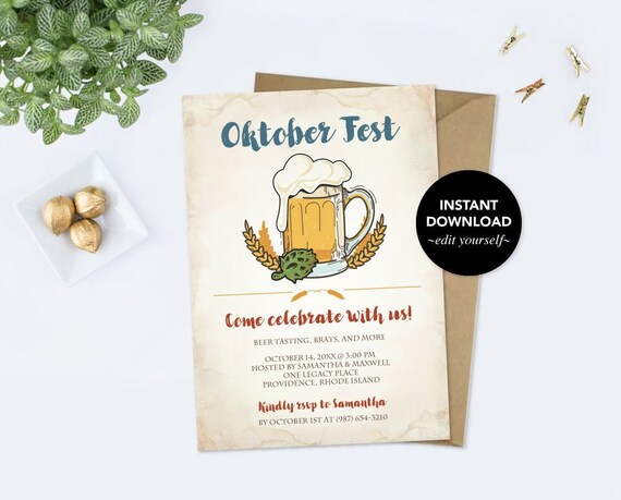 German Birthday Beer Party Oktoberfest Invitation Instant Download DIY ...