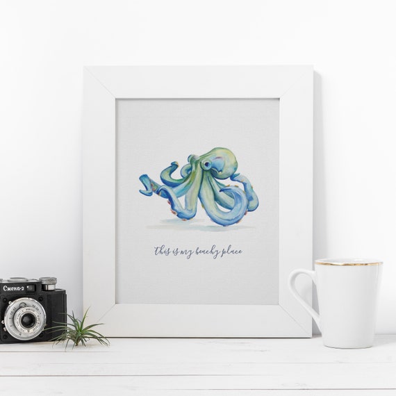 Blue Octopus Motivational Poster, Inspirational Poster in Watercolor ...