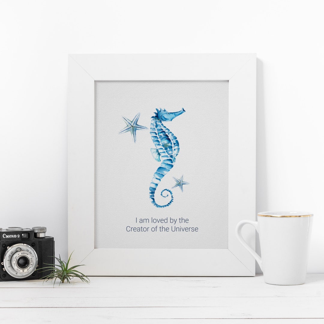 Blue Tropical Watercolor Seahorse Inspirational Poster, Motivational ...
