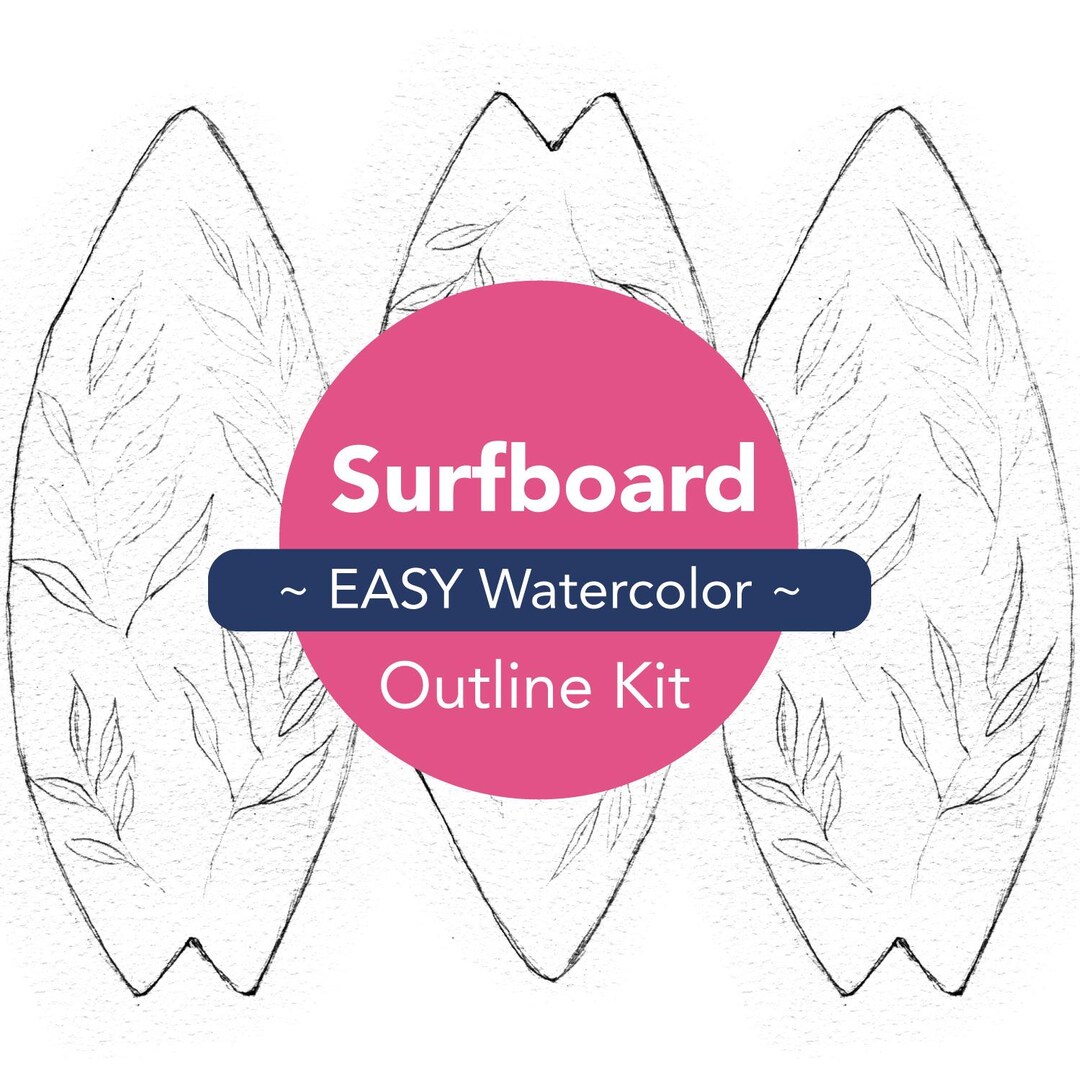 Surfboard Watercolor Practice Worksheet – Downloadable Sketch Black ...