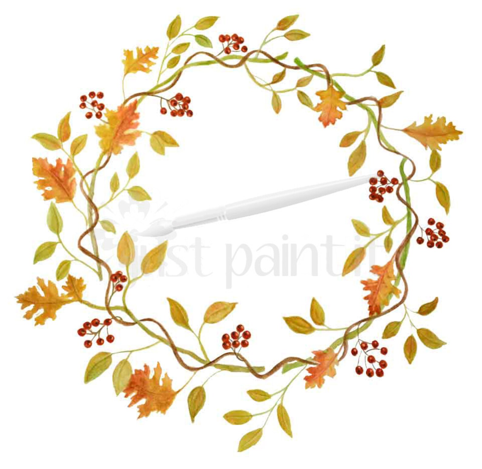Fall Leaves Watercolor Wreath Instant Download - Etsy