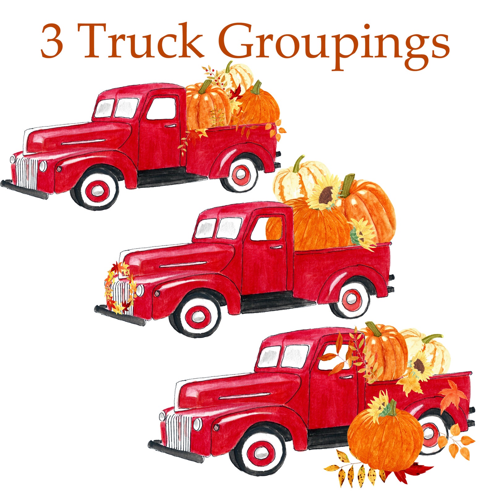 Fall Harvest Truck Watercolor Clipart Fall Leaves Pumpkins | Etsy