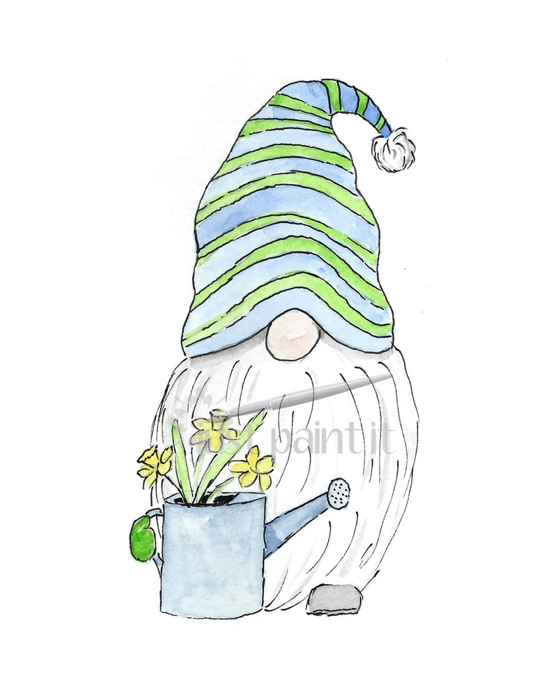 Spring Gnome Watercolor Painting Print Tomte Gnome Printable Blank or ...