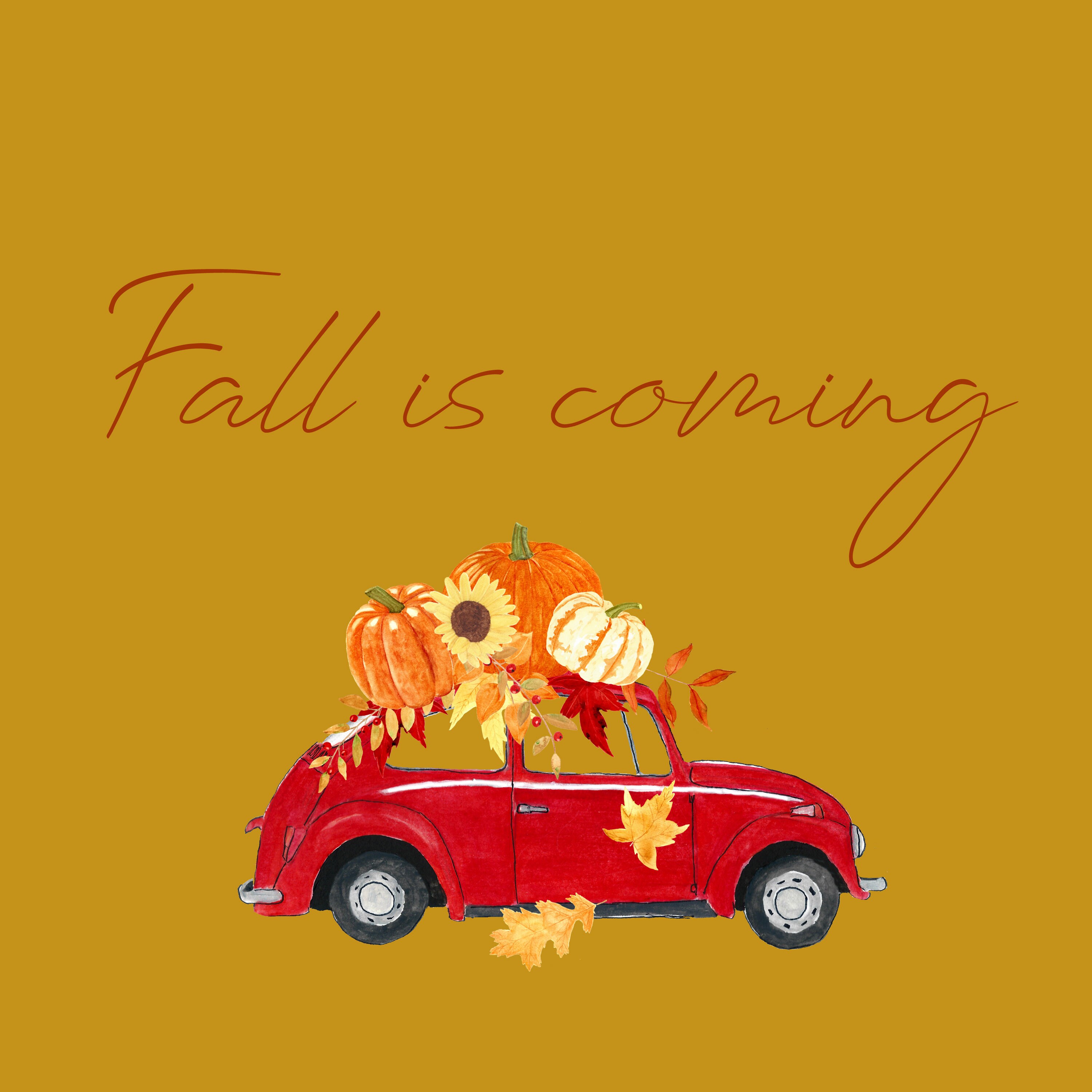 Fall VW With Leaves and Pumpkins Watercolor Clipart VW Bug Beetle Fall ...